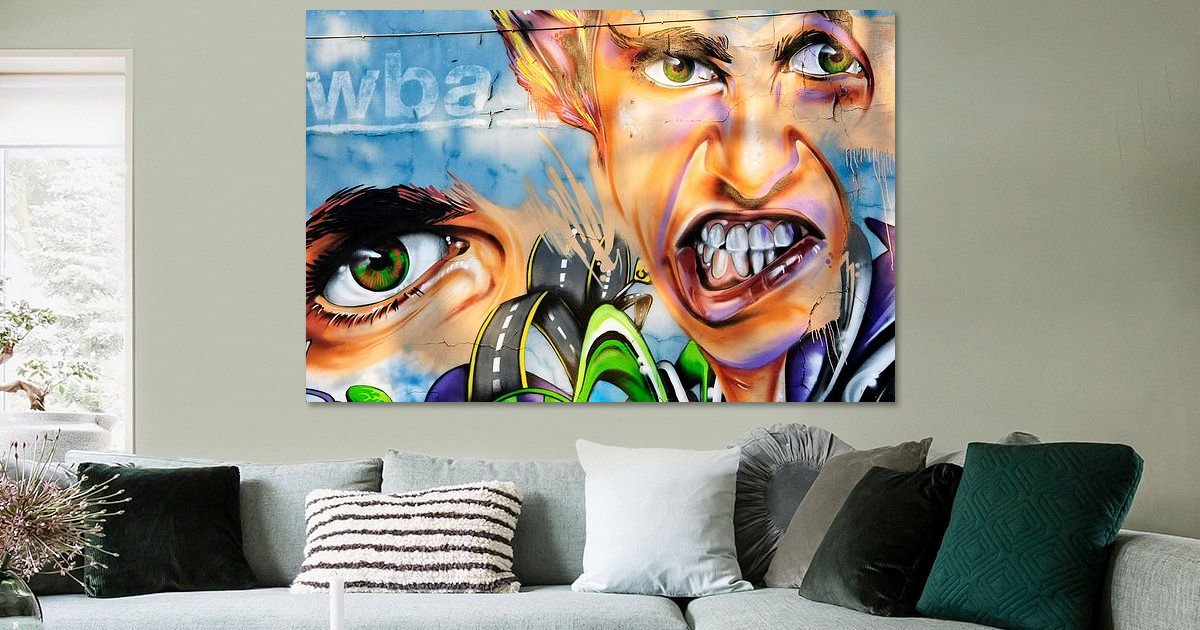 Triple Eye in Praag, graffiti kunstwerk van Ton Bijvank op canvas ...