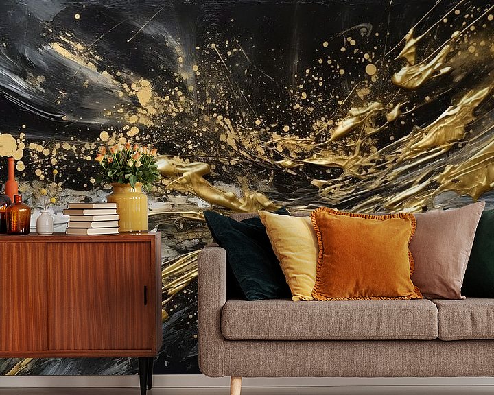 Schilderij Goud Zwart | Langwerpig Schilderij | Groot Schilderij ...