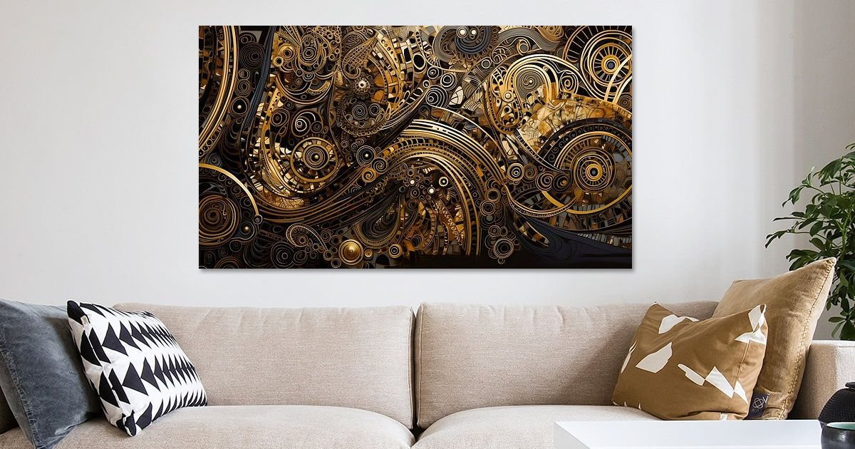 Goud met Zwart Schilderij | Langwerpig Schilderij | Groot Schilderij ...