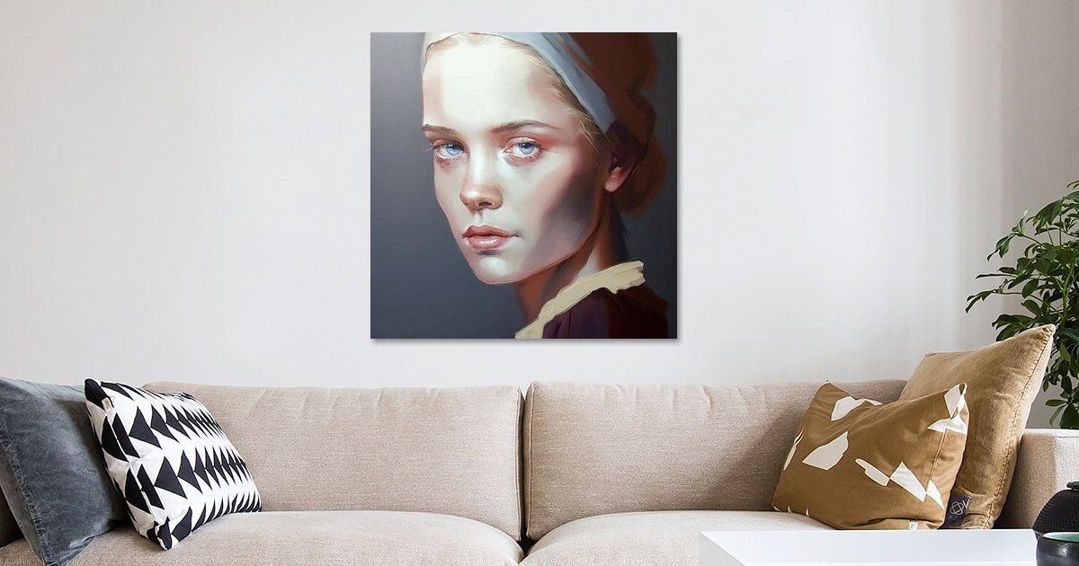 Realistisch portret in pastelkleuren van Studio Allee op canvas, behang ...