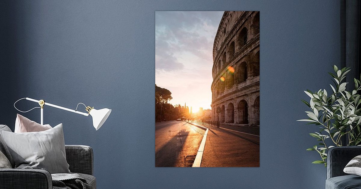 Colosseum in Rome met zonsopkomst van Michael Bollen op canvas, behang ...