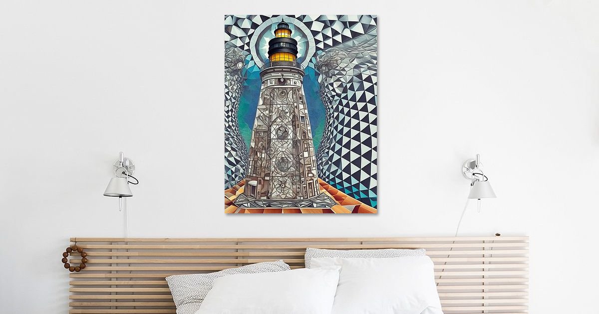 Vuurtoren met surrealistische meetkundige, geometrische vormgeving van ...