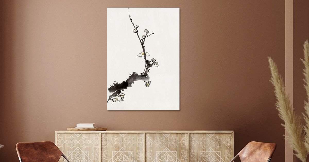 Japanse kunst. Boomtak door Katsushika Hokusai. Vintage schilderij van ...