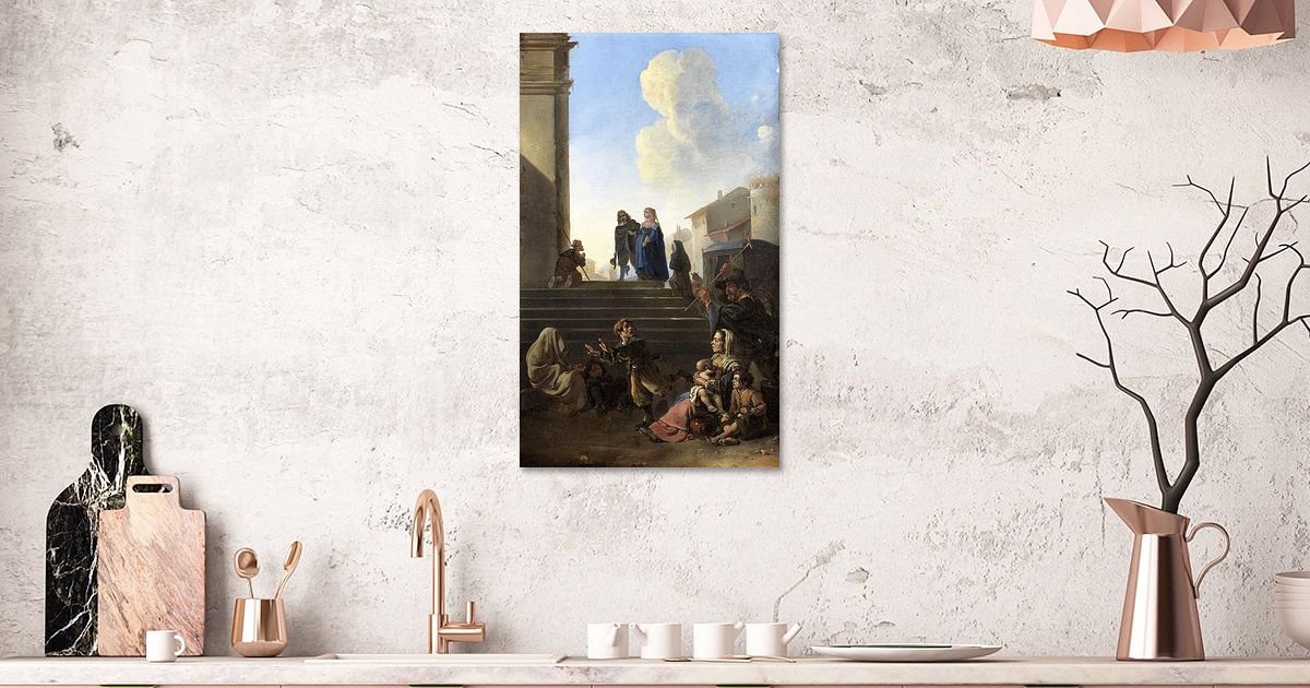 Boeren voor de trappen van de kerk, Anton Goubau op canvas, behang ...