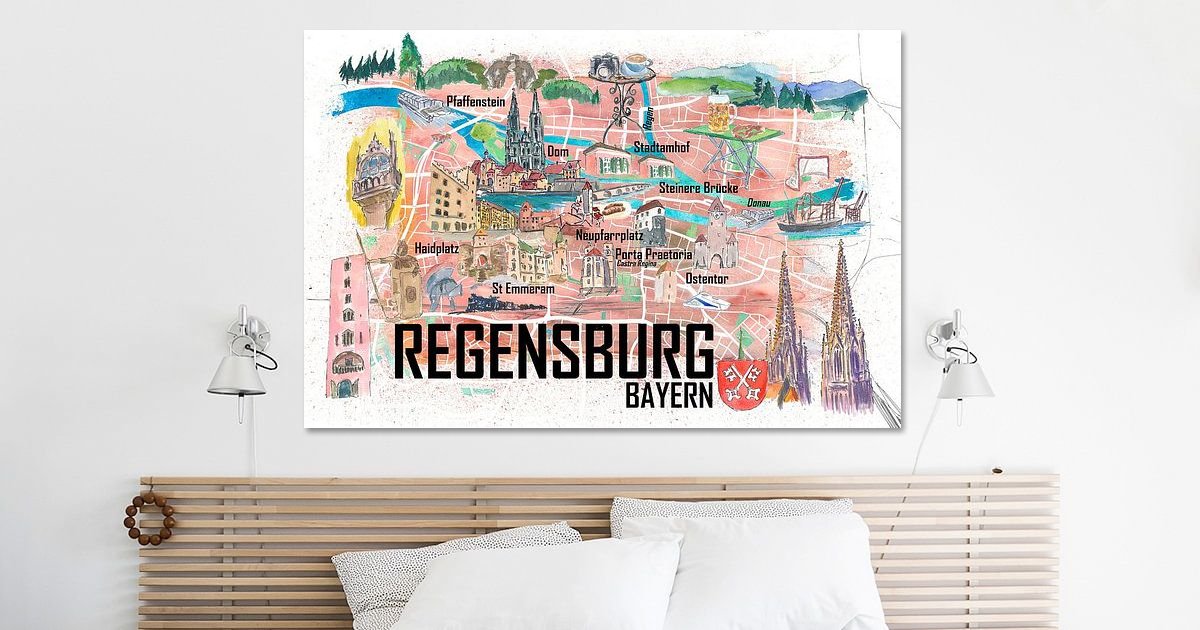 Regensburg Illustrated Map with Streets and Tourist Highlights by ...