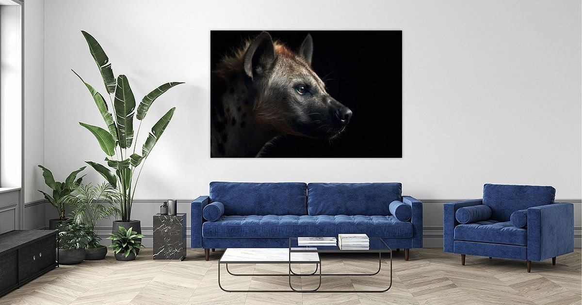 Hyena Portrait Black Background by Digitale Schilderijen on canvas ...
