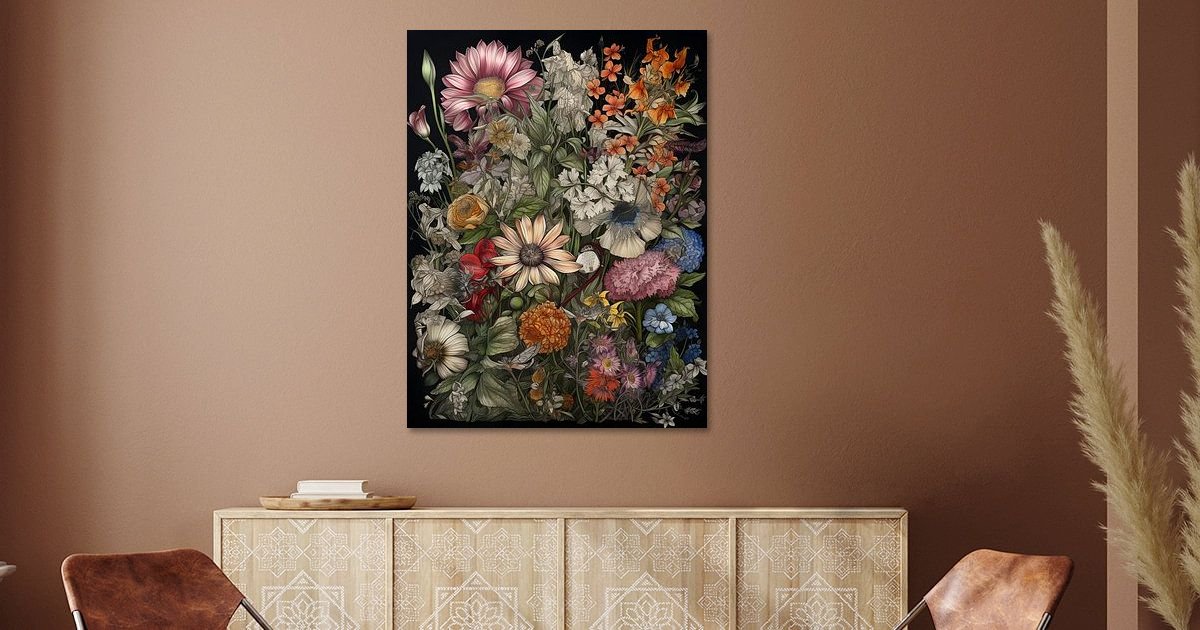 Een boeket van wilde, mooie planten van Felix Wiesner op canvas, behang ...