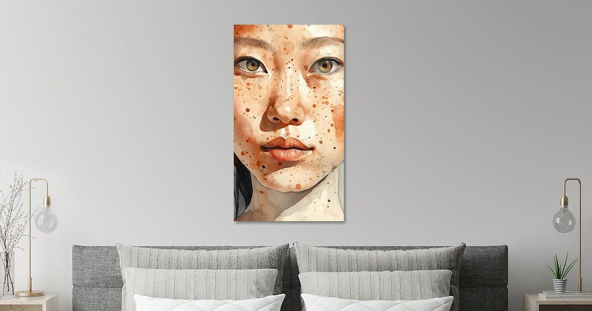 Aquarelportret van een mooie Aziatische vrouw van Felix Wiesner op ...