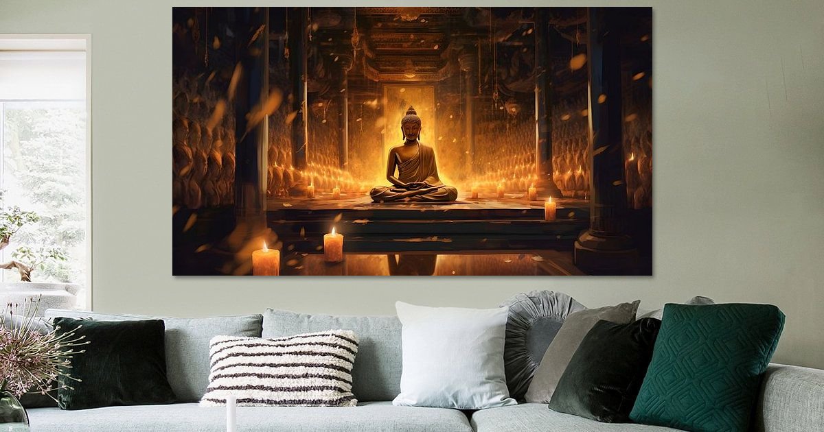 Boeddha in de tempel bij nacht van Felix Wiesner op canvas, behang en meer