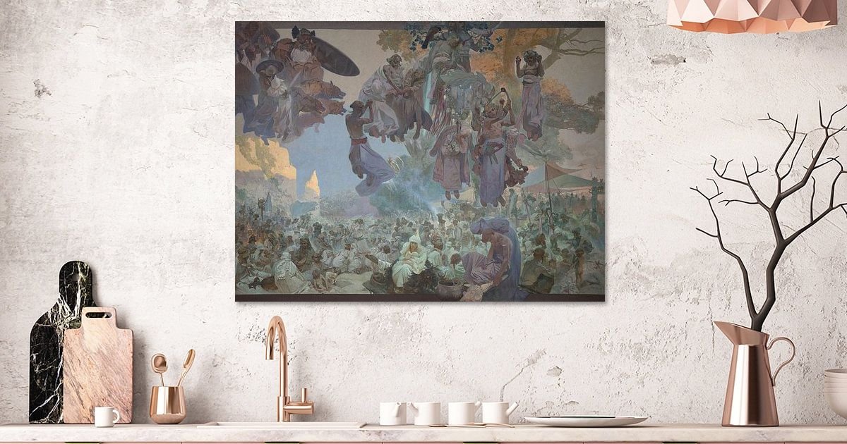 Viering van Svantovit in Rügen, Alphonse Mucha op canvas, behang ...