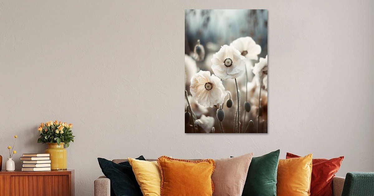 Witte klaproos veld nr. 1 van Treechild op canvas, behang en meer