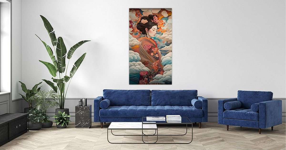 Geisha in de hemel van Felix Wiesner op canvas, behang en meer