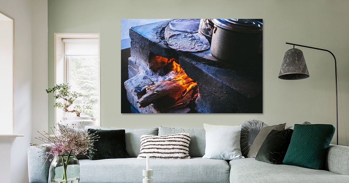 Blauwe maïs tortilla's van Anahi Clemens op canvas, behang en meer