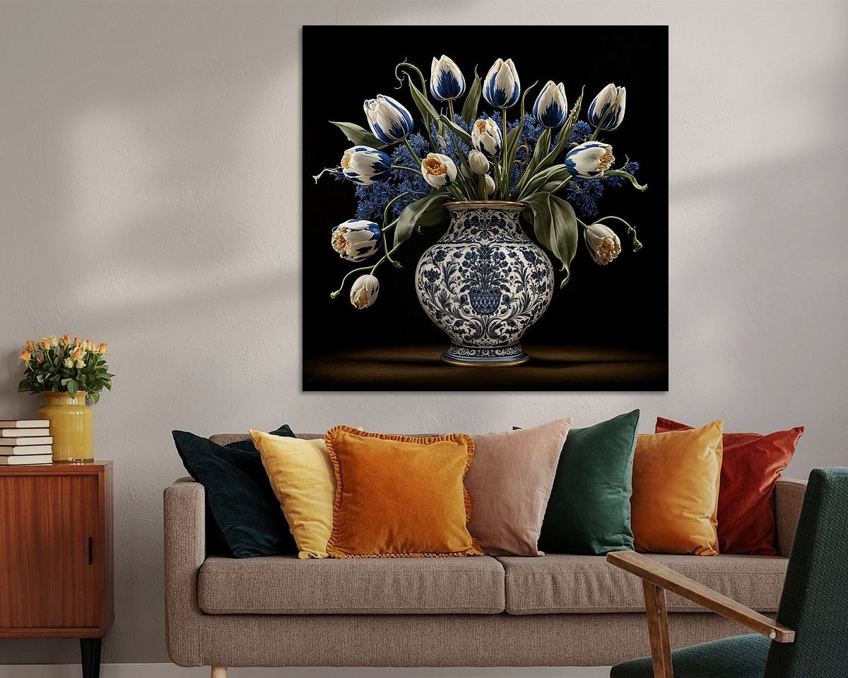 Vaas met tulpen van Rene Ladenius Digital Art op canvas, behang en meer