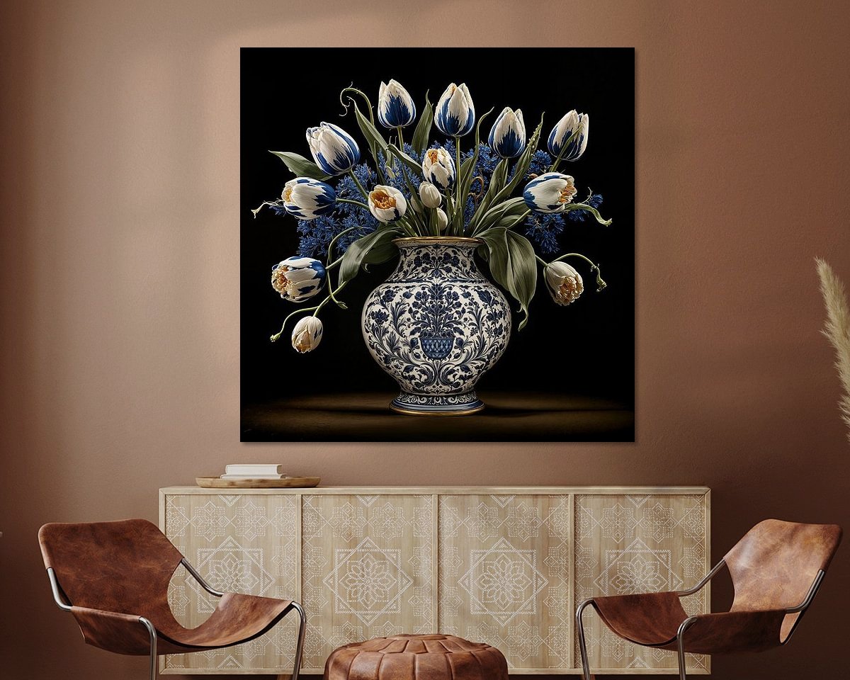 Vaas met tulpen van Rene Ladenius Digital Art op canvas, behang en meer