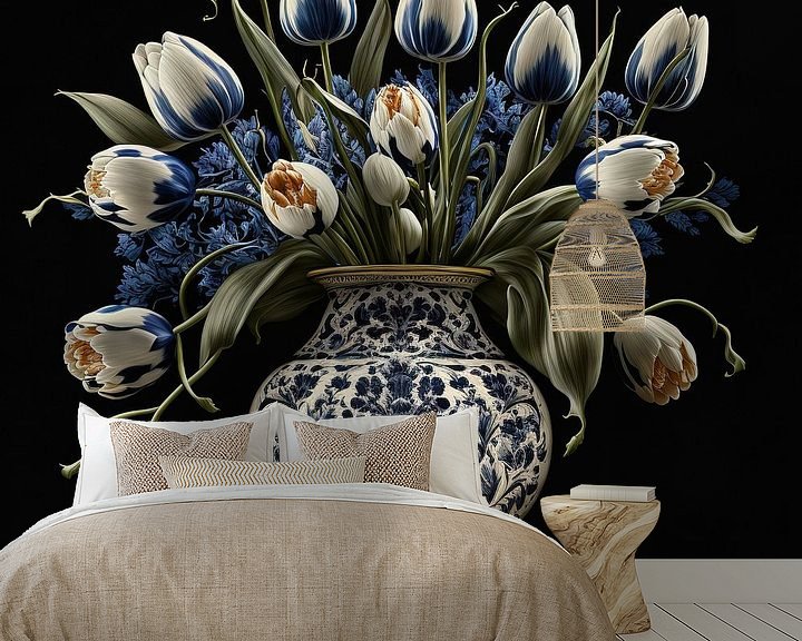 Vaas met tulpen van Rene Ladenius Digital Art op canvas, behang en meer