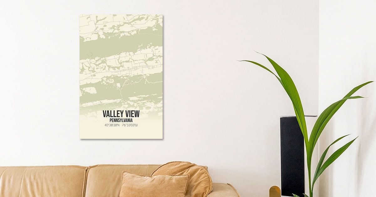 Vintage landkaart van Valley View (Pennsylvania), USA. van Stad & Wand ...
