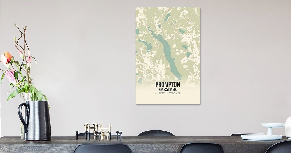 Vintage landkaart van Prompton (Pennsylvania), USA. van Stad & Wand op ...