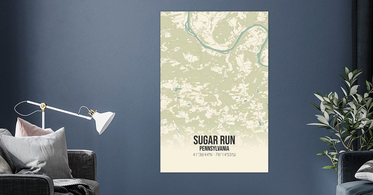 Vintage landkaart van Sugar Run (Pennsylvania), USA. van ...