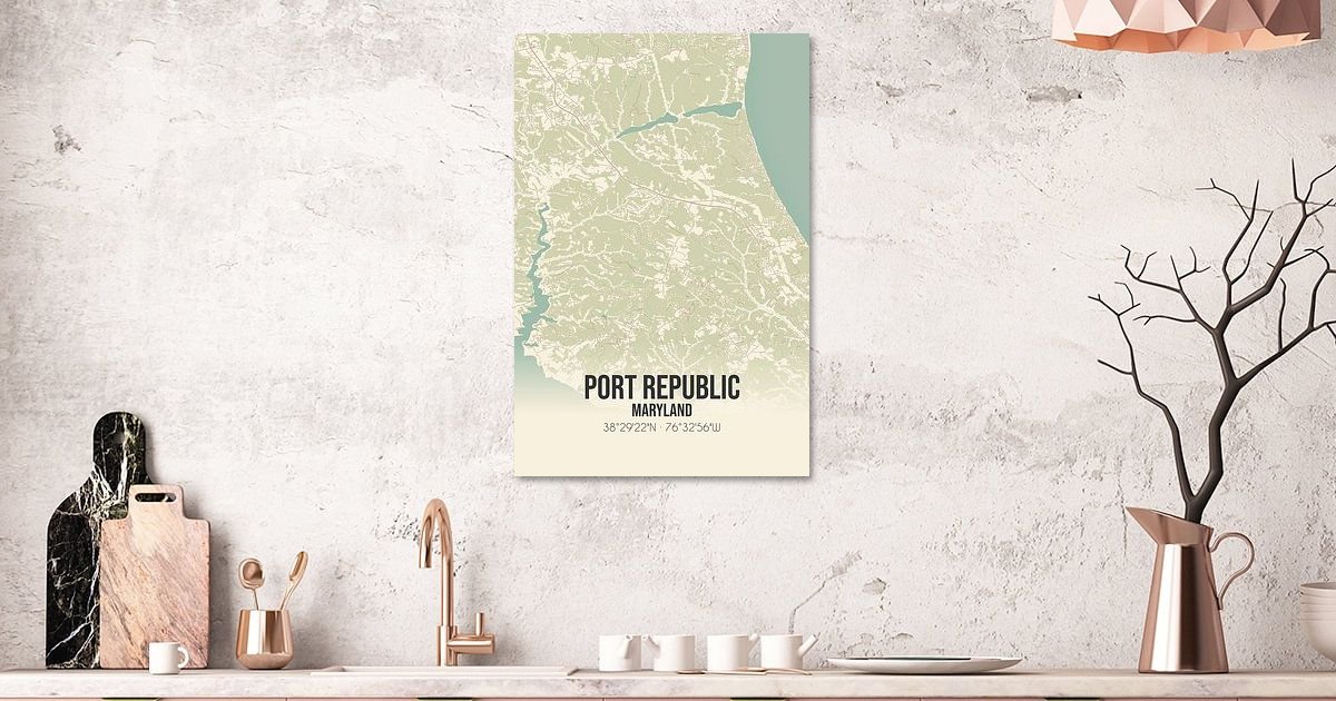Vintage landkaart van Port Republic (Maryland), USA. van Stad & Wand op ...