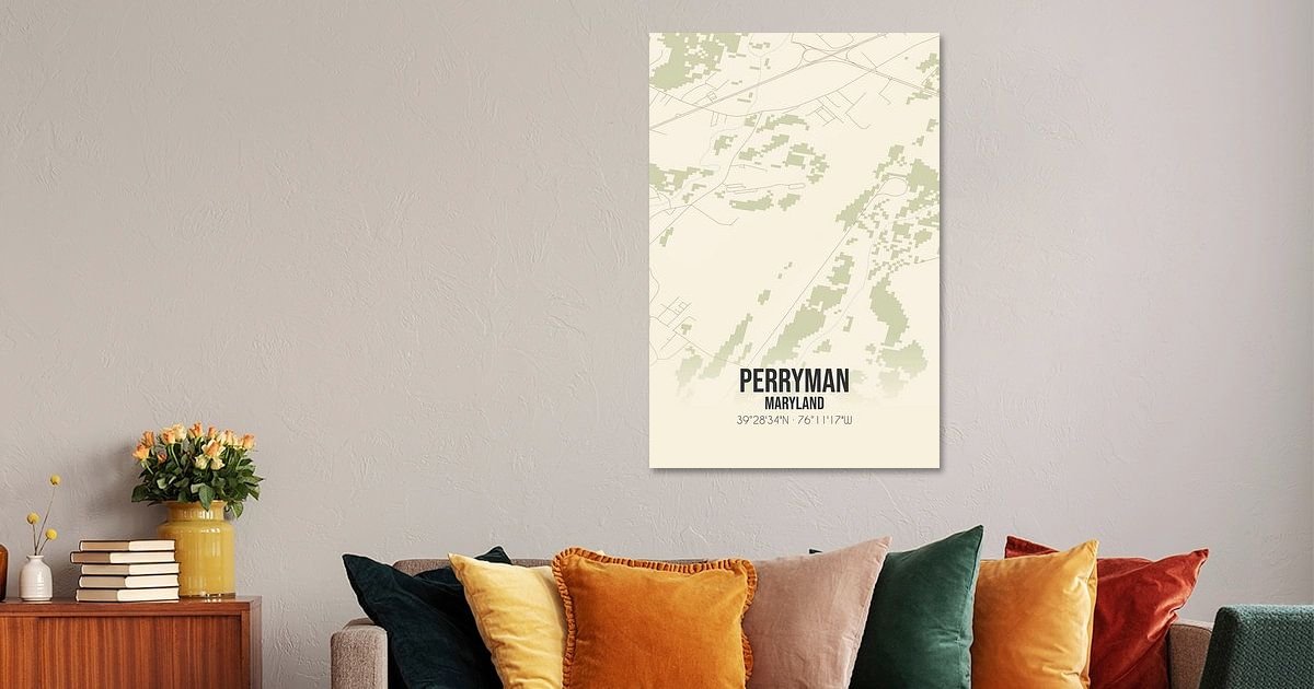 Vintage landkaart van Perryman (Maryland), USA. van Stad & Wand op ...