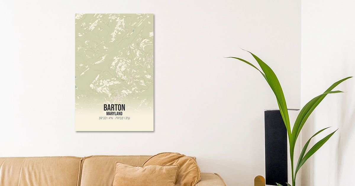 Vintage landkaart van Barton (Maryland), USA. van MijnStadsPoster op ...