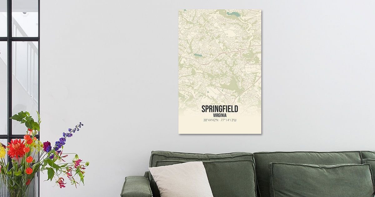 Vintage landkaart van Springfield (Virginia), USA. van Stad & Wand op ...