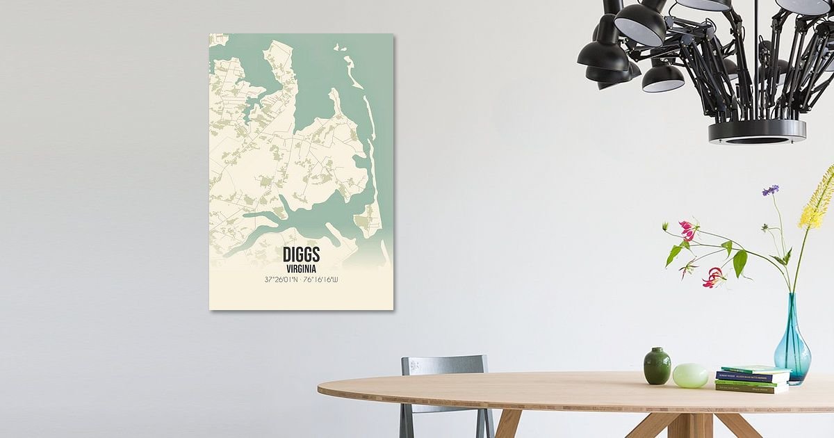 Vintage landkaart van Diggs (Virginia), USA. van Stad & Wand op canvas ...