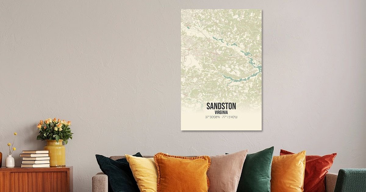 Vintage landkaart van Sandston (Virginia), USA. van Stad & Wand op ...