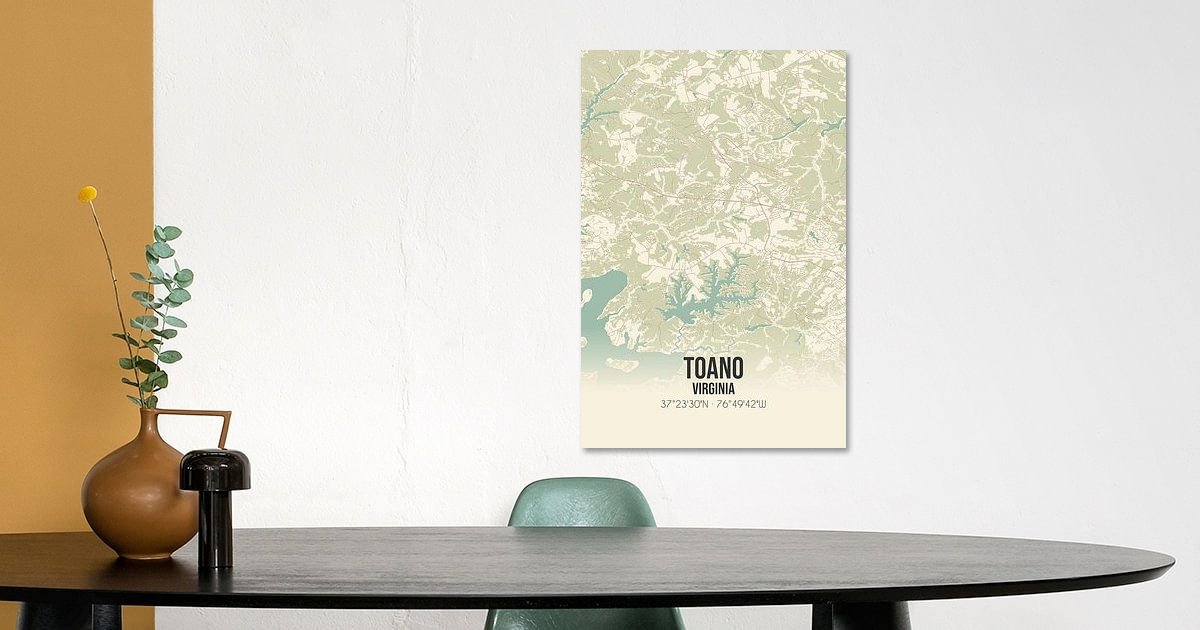 Vintage landkaart van Toano (Virginia), USA. van MijnStadsPoster op ...