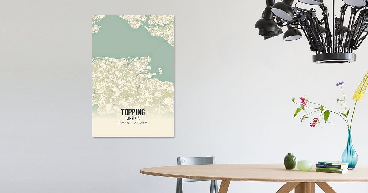 Vintage landkaart van Topping (Virginia), USA. van MijnStadsPoster op ...