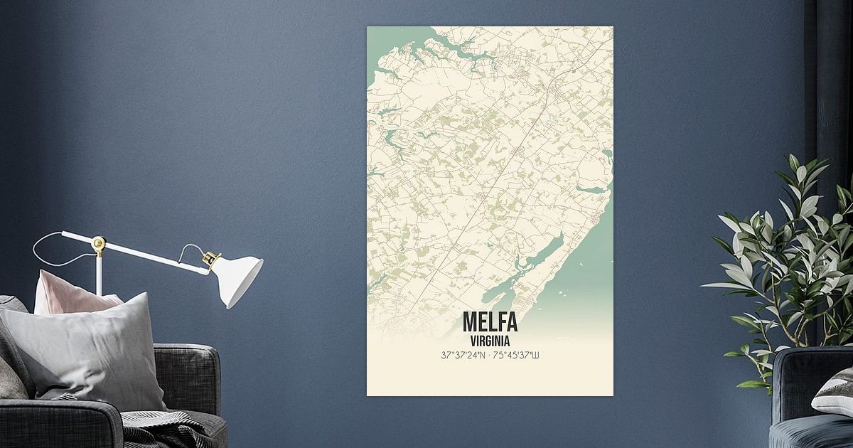 Vintage landkaart van Melfa (Virginia), USA. van MijnStadsPoster op ...