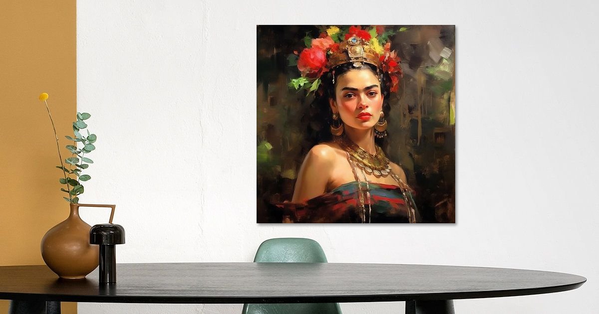 Portret van Frida met ontblote schouder van Roger VDB op canvas, behang ...