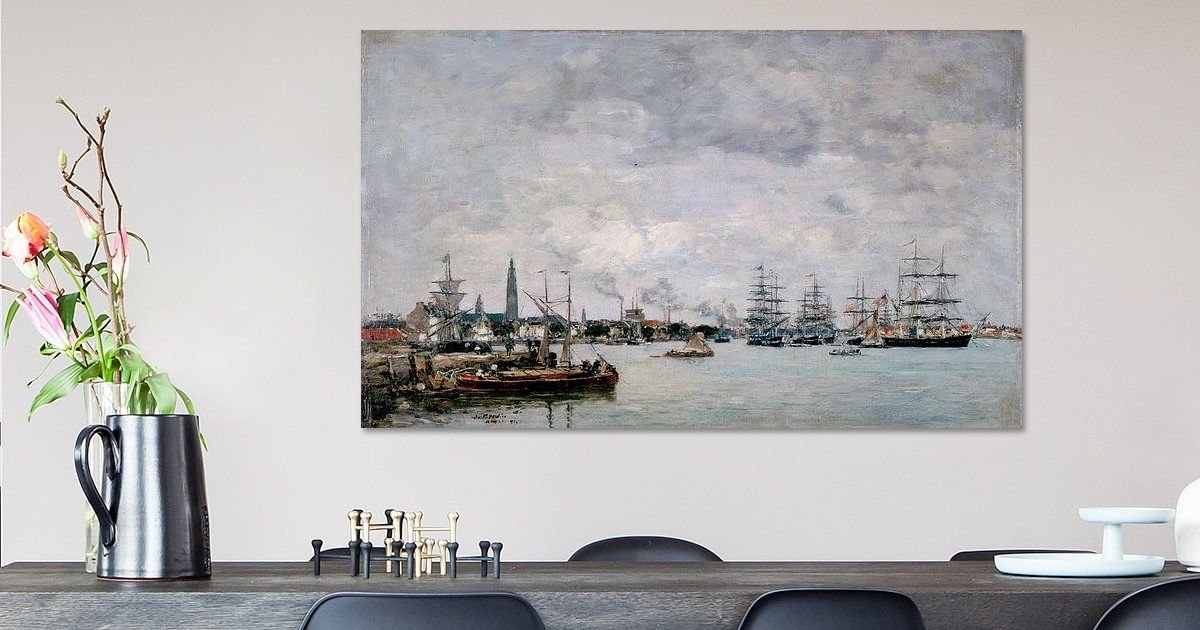 Antwerpen, Boten op de Schelde, Eugène Louis Boudin op canvas, behang ...