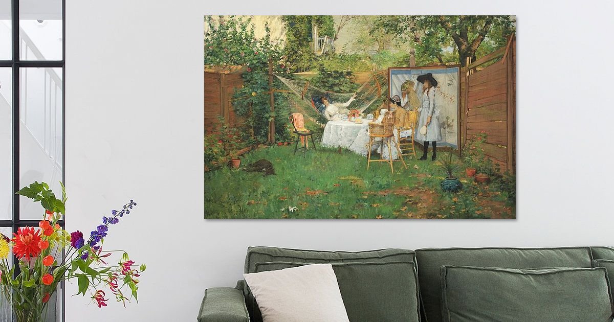 Het ontbijt in de open lucht, William Merritt Chase op canvas, behang ...
