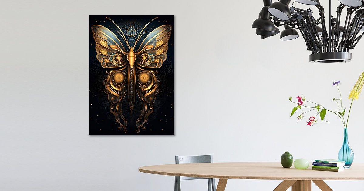 Zwart met goud vlinder Art Deco stijl van Jan Bechtum op canvas, behang ...