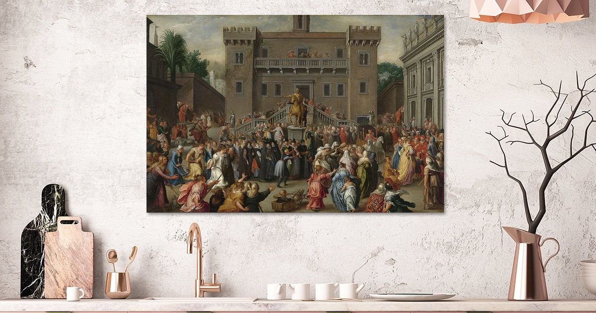 De vrouwen van Rome bijeen bij het Capitool, Pieter Isaacsz op canvas ...