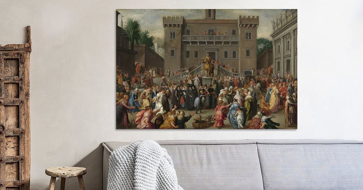 De vrouwen van Rome bijeen bij het Capitool, Pieter Isaacsz op canvas ...