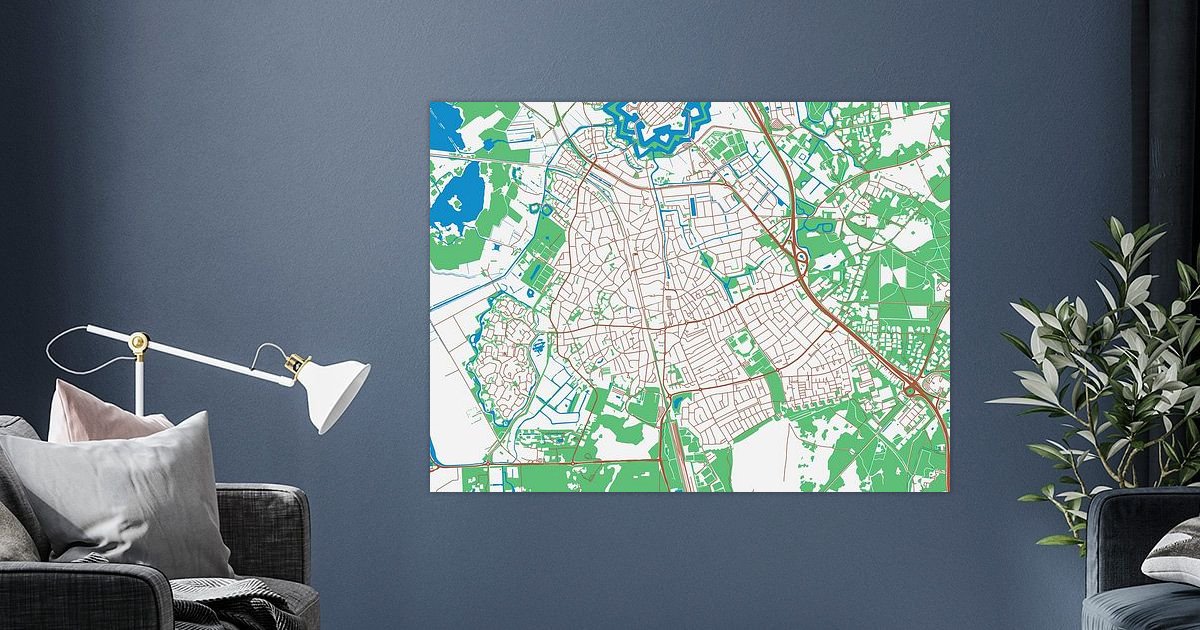 Kaart van Bussum in de stijl Urban Ivory van Map Art Studio op canvas ...