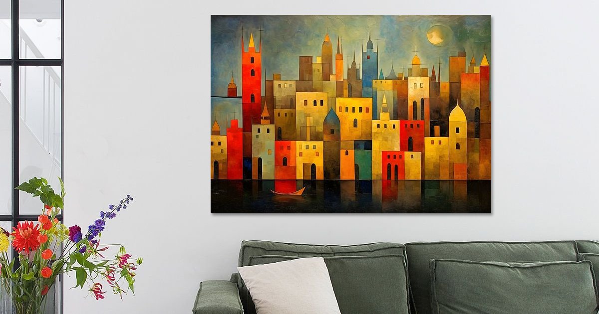 Venetië in de stijl van Paul Klee van Jan Bechtum op canvas, behang en meer