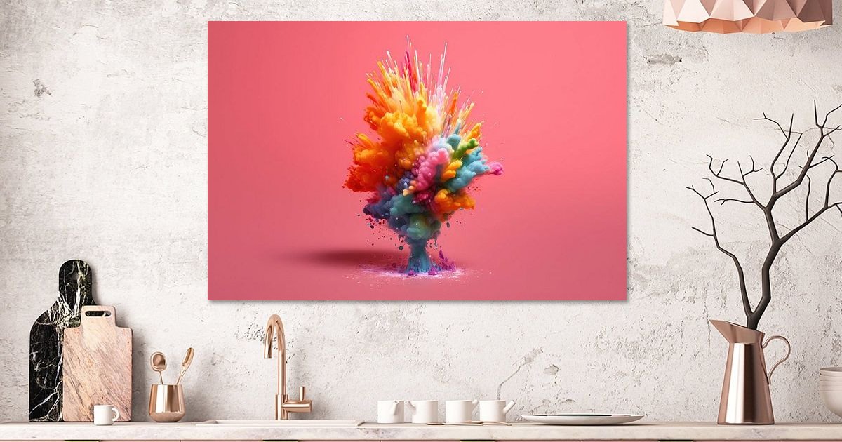 Kleur Explosie met roze achtergrond van Digitale Schilderijen op canvas ...