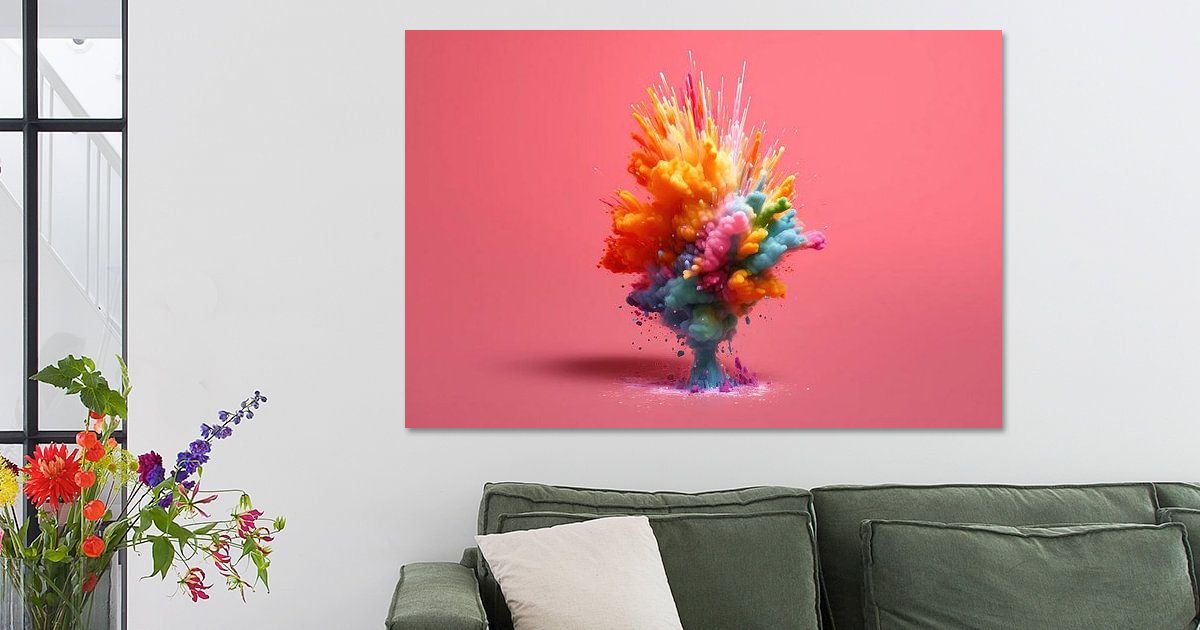 Kleur Explosie met roze achtergrond van Digitale Schilderijen op canvas ...