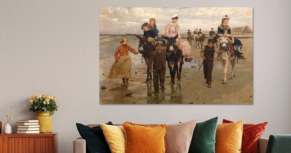 Ezelrit op het strand - Heist-aan-Zee, Jan Verhas op canvas, behang ...