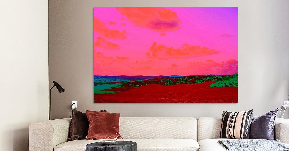 Zomerlandschap in eigentijdse kleuren van Mad Dog Art op canvas, behang ...