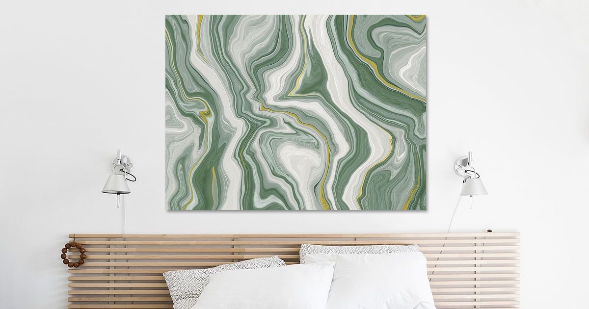 Groene vloeiende vormen met goud detail van Studio Miloa op canvas ...
