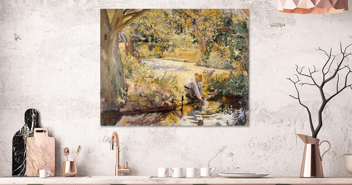 Das Ufer des Flusses Yèvre van Peter Balan op canvas, behang en meer