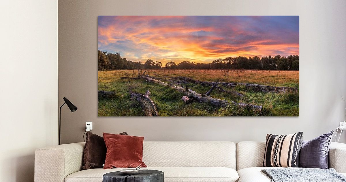 Zonsondergang Grotelsche heide van Harold van den Hurk op canvas ...