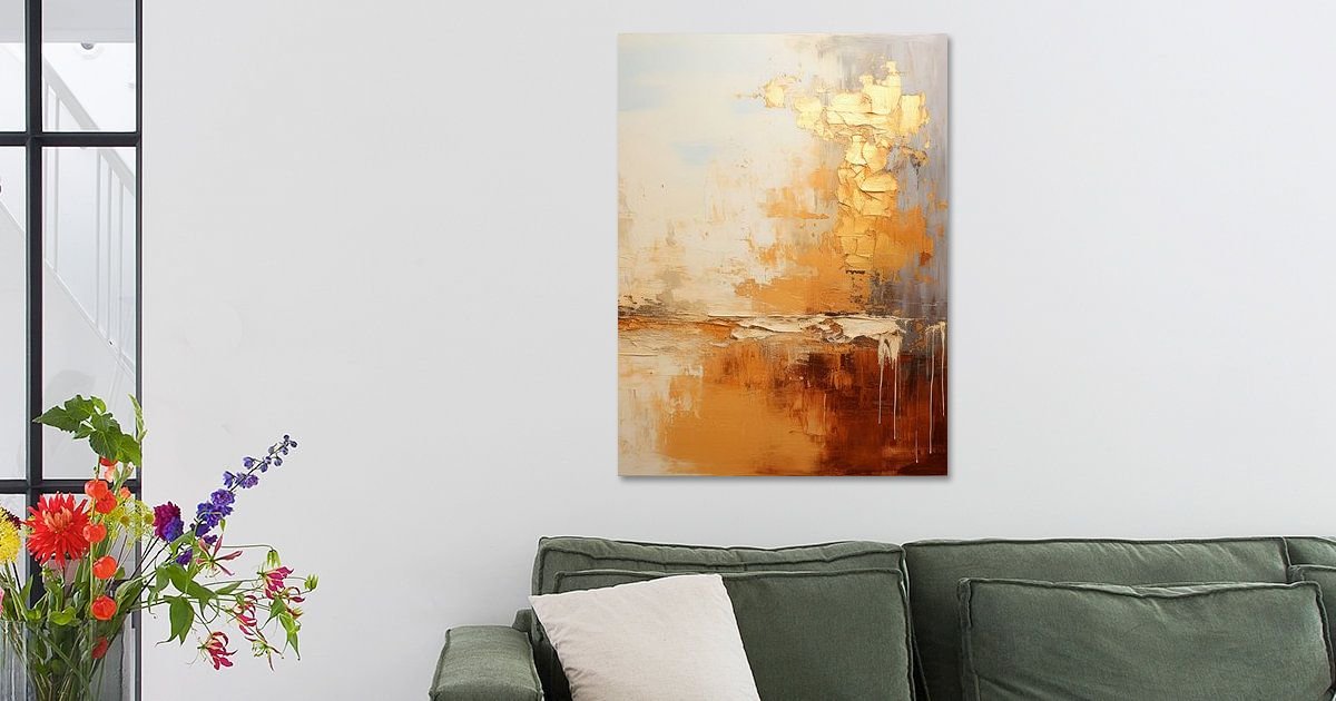 Abstracte Zeilboot in de mist in amber en goud van Dunto Venaar op ...
