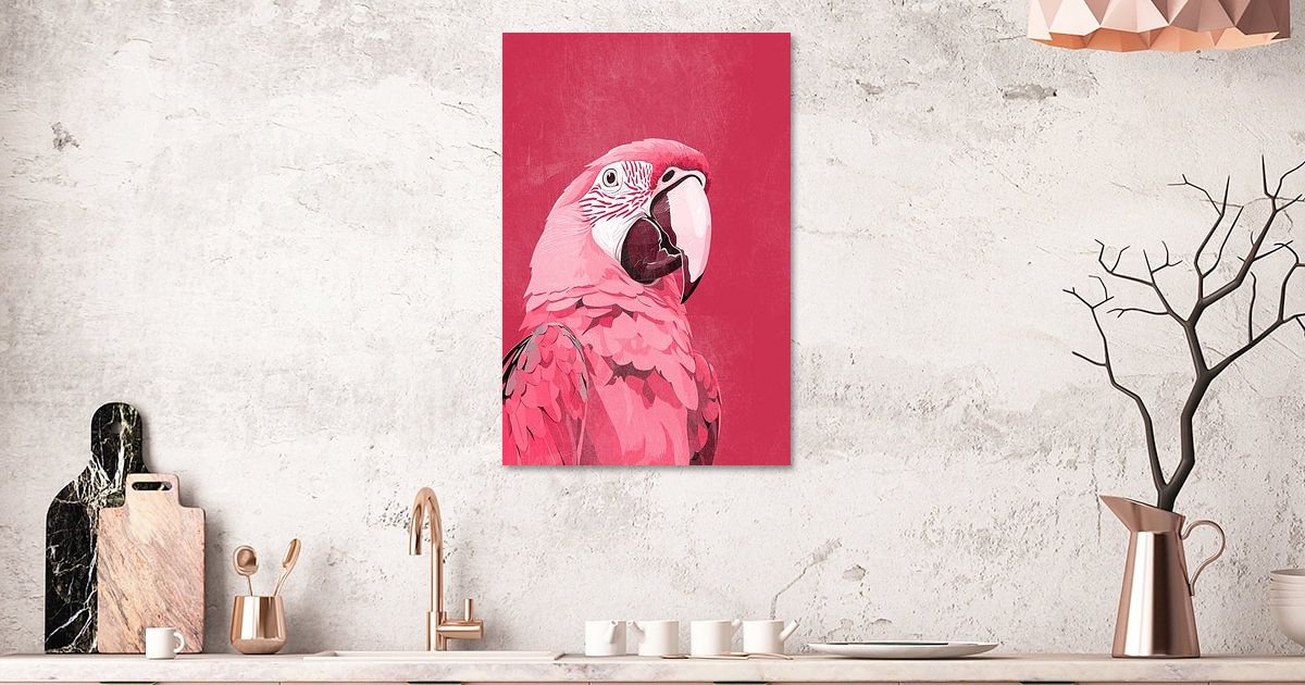 Ara Papegaai in Rood van Whale & Sons op canvas, behang en meer