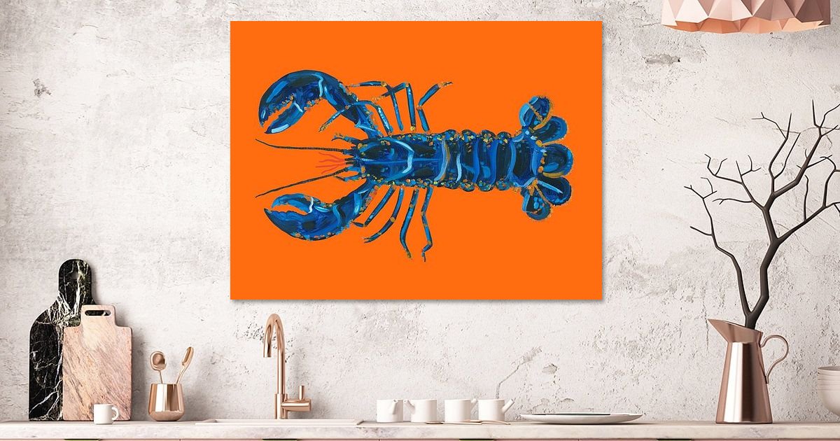Kreeft op sinaasappel van Alice Straker op canvas, behang en meer